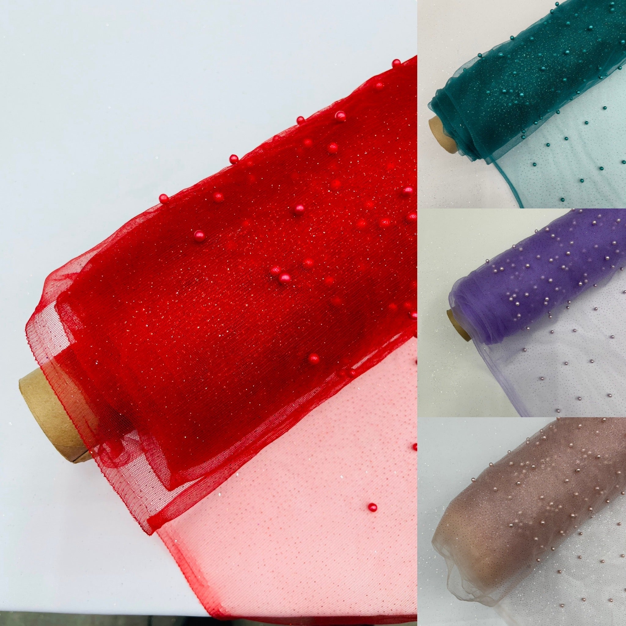 Pearl Glitter Studded Mesh 58" Wide| New Creations Fabric & Foam Inc.