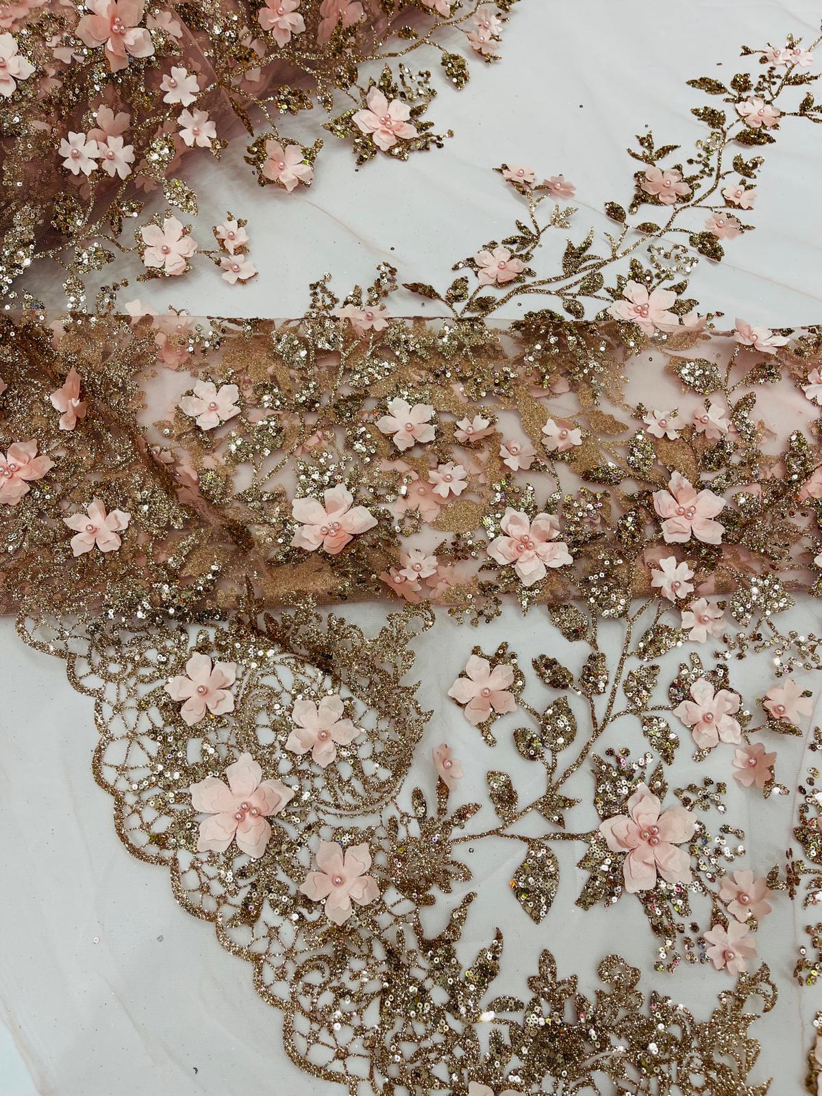 Princess Glitter 3d floral design lace 54" Wide| New Creations Fabric ...